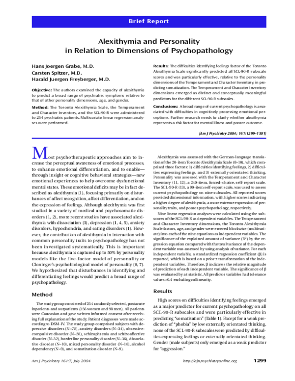 (PDF) Alexithymia and Personality in Relation to Dimensions of ...