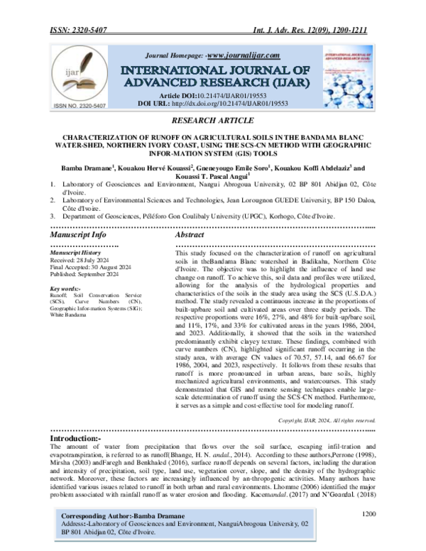 (PDF) CHARACTERIZATION OF RUNOFF ON AGRICULTURAL SOILS IN THE BANDAMA ...