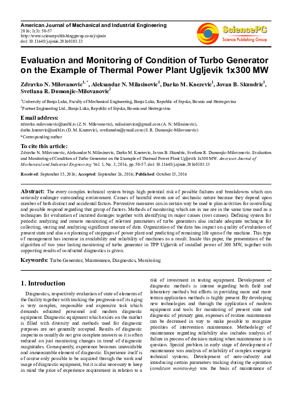 (PDF) Evaluation and Monitoring of Condition of Turbo Generator on the ...