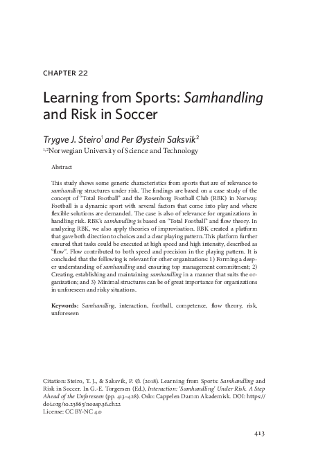(PDF) Learning from Sports: Samhandling and Risk in Soccer