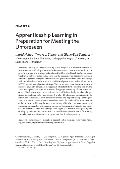 (PDF) Apprenticeship Learning in Preparation for Meeting the Unforeseen ...