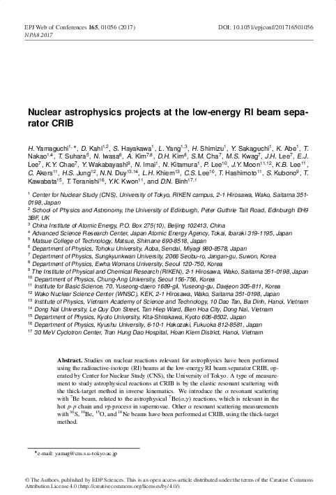 (PDF) Nuclear astrophysics projects at the low-energy RI beam separator ...