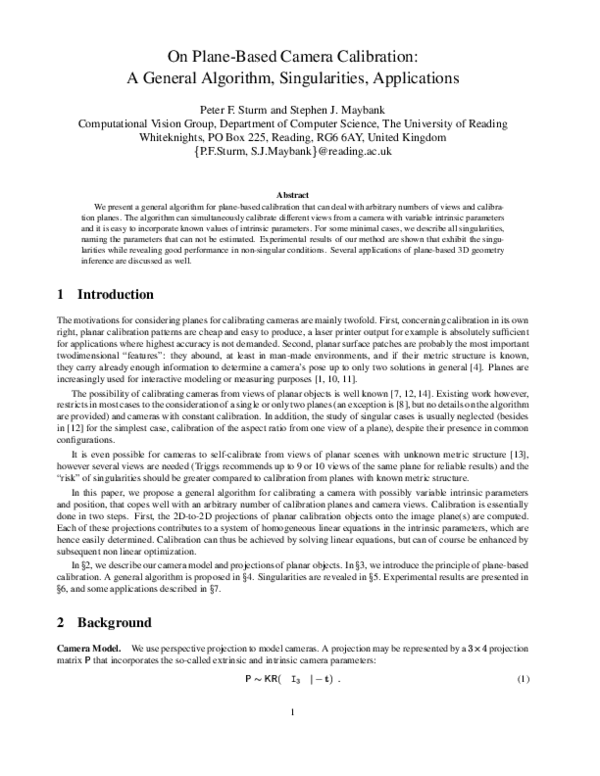 Pdf On Plane Based Camera Calibration A General Algorithm 8879