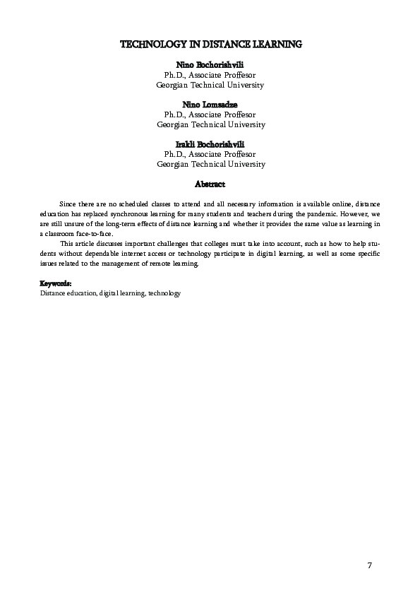 (PDF) Technology in Distance Learning