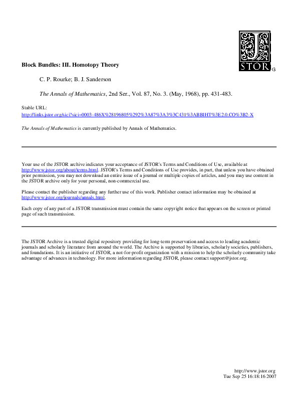 (PDF) Block Bundles: III. Homotopy Theory