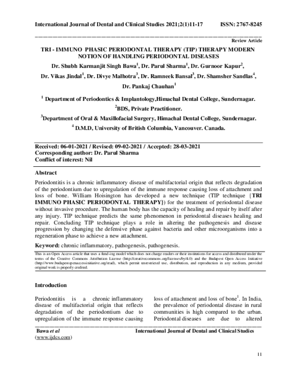 (PDF) TRI -IMMUNO PHASIC PERIODONTAL THERAPY (TIP) THERAPY MODERN ...