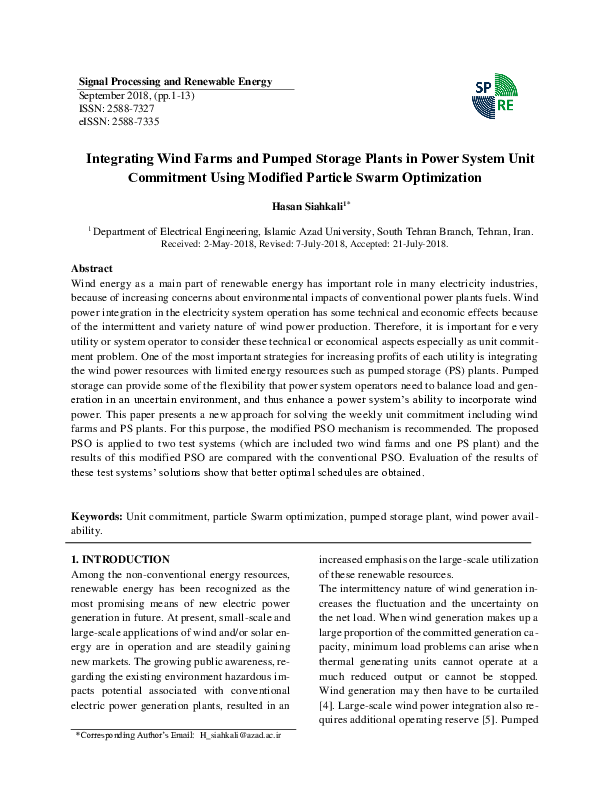 (PDF) Integrating Wind Farms and Pumped Storage Plants in Power System Unit Commitment Using ...