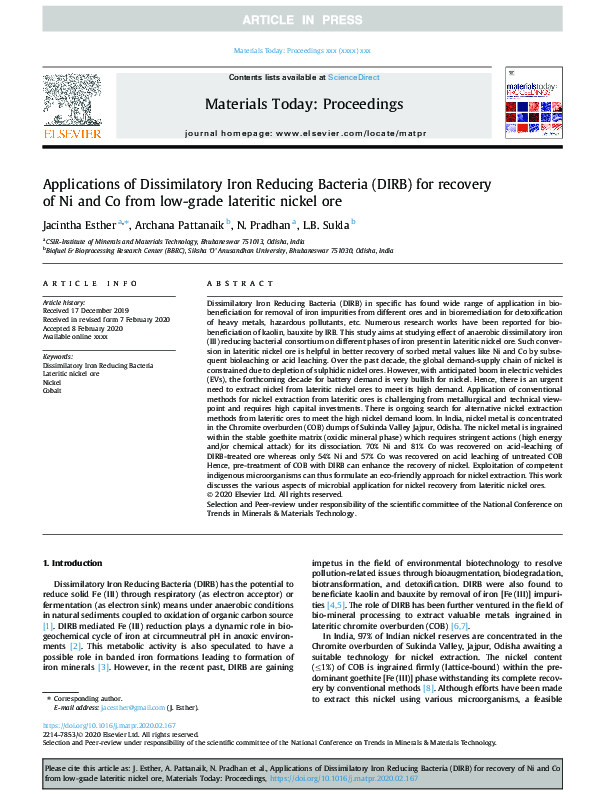 (PDF) Applications of Dissimilatory Iron Reducing Bacteria (DIRB) for ...