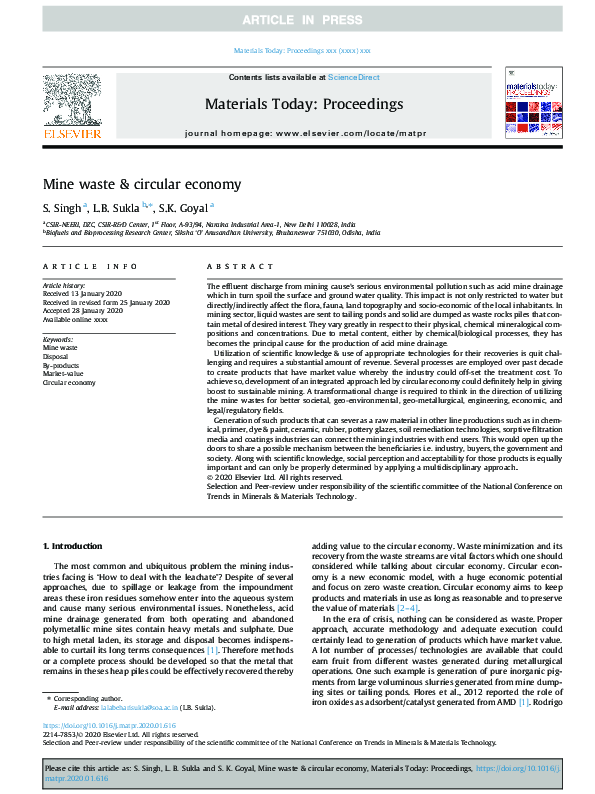(PDF) Mine waste & circular economy