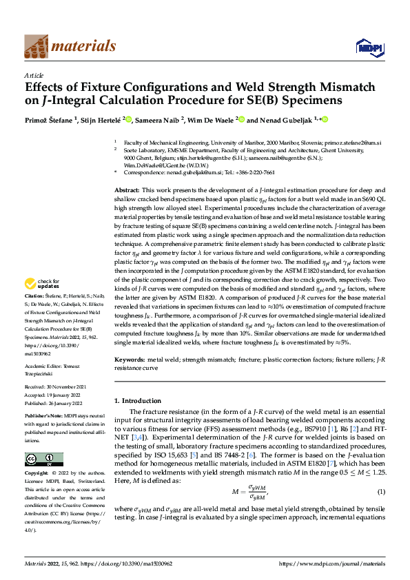 (PDF) Effects of Fixture Configurations and Weld Strength Mismatch on J ...