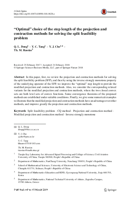(PDF) “Optimal” choice of the step length of the projection and contraction methods for solving ...