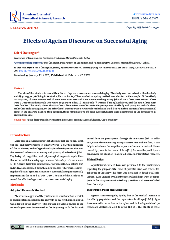 (PDF) Effects of Ageism Discourse on Successful Aging