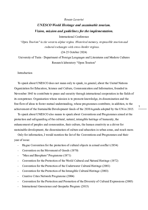 (PDF) UNESCO World Heritage and sustainable tourism Vision mission and ...