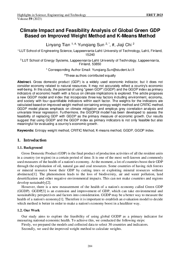 (PDF) Climate Impact and Feasibility Analysis of Global Green GDP Based on Improved Weight ...
