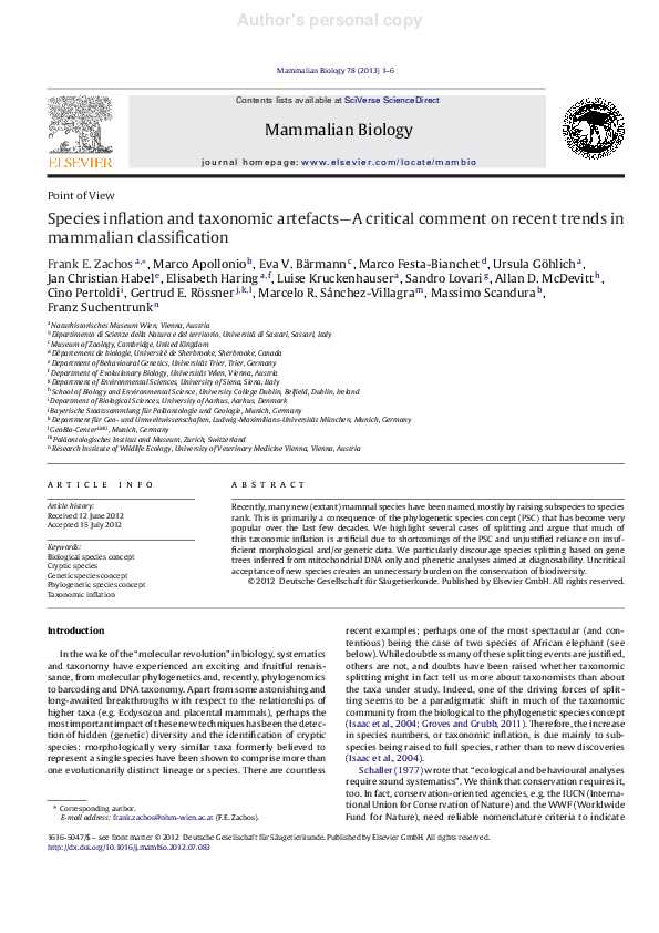 (PDF) Species inflation and taxonomic artefacts—A critical comment on ...