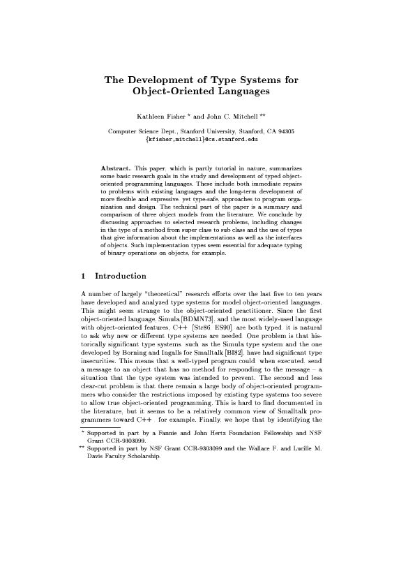 (PDF) The Development of Type Systems for Object‐Oriented Languages