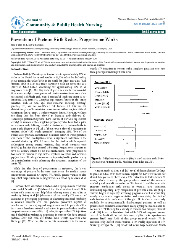 (PDF) Prevention of Preterm Birth Redux: Progesterone Works | Tony Wen - Academia.edu