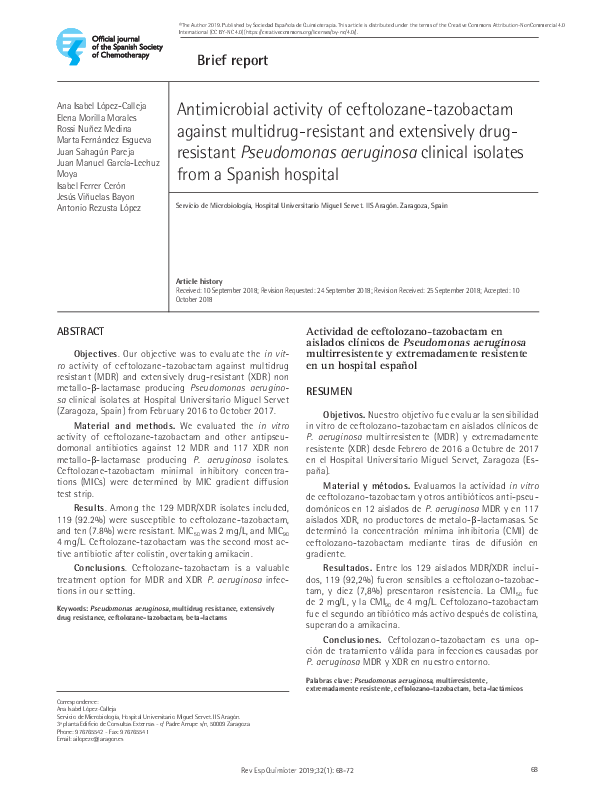 (PDF) Actividad de ceftolozano-tazobactam en aislados clínicos de ...