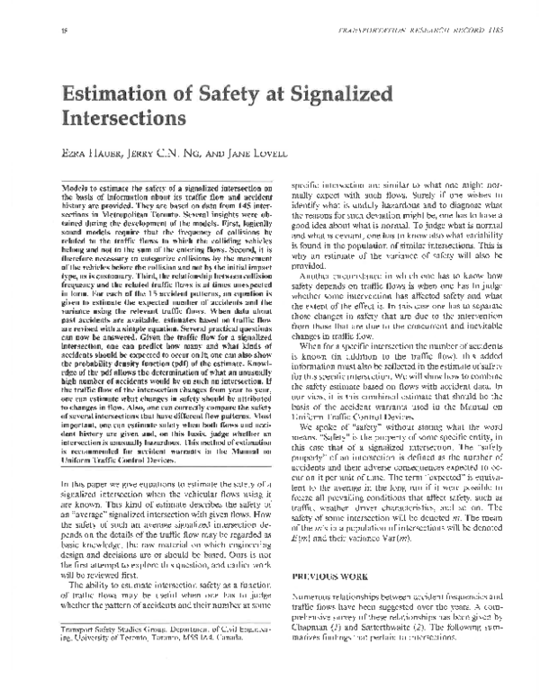 (PDF) Estimation of safety at signalized intersections