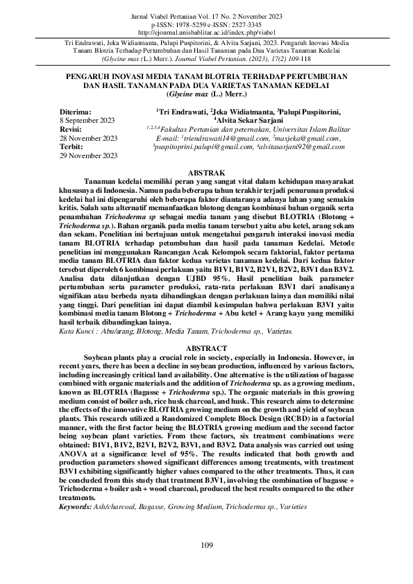 (PDF) Pengaruh Inovasi Media Tanam Blotria Terhadap Pertumbuhan Dan Hasil Pada Dua Varietas ...