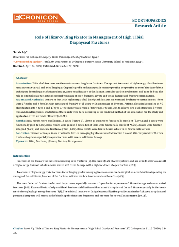 (PDF) Role of Ilizarov Ring Fixator in Management of High Tibial ...
