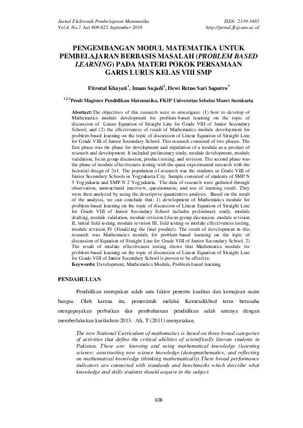 (PDF) Pengembangan Modul Matematika Untuk Pembelajaran Berbasis Masalah ...