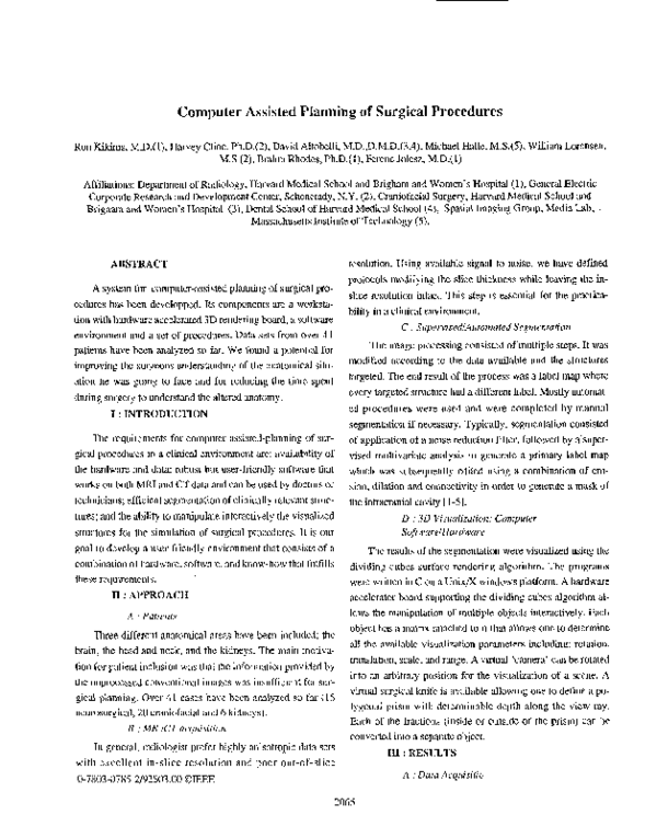 (PDF) Computer assisted planning of surgical procedures