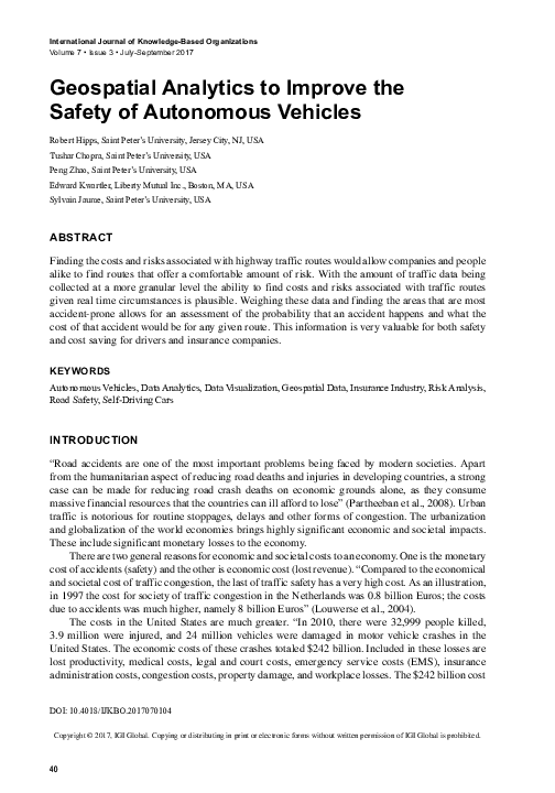 (PDF) Geospatial Analytics to Improve the Safety of Autonomous Vehicles