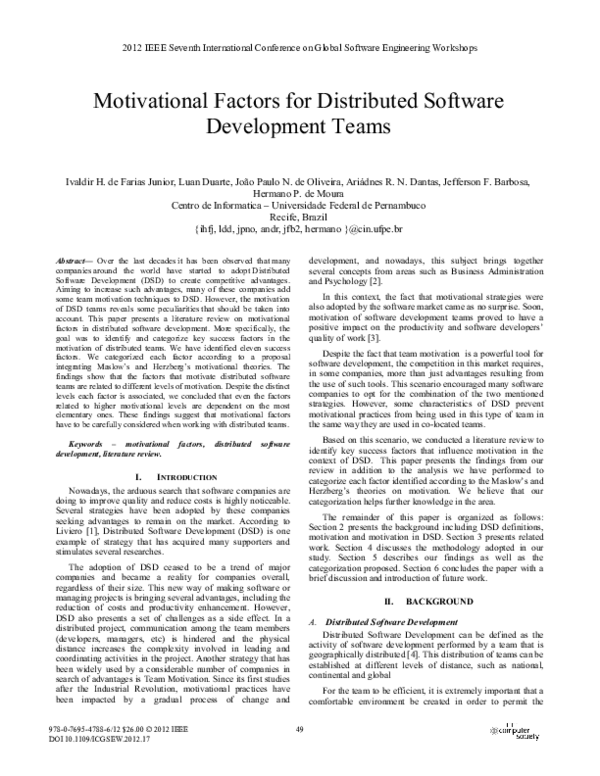 (PDF) Motivational Factors for Distributed Software Development Teams
