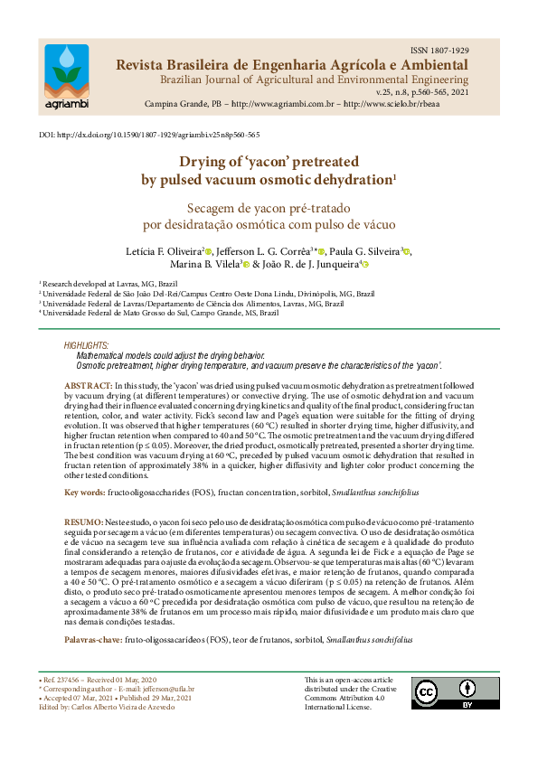 (PDF) Drying of ‘yacon’ pretreated by pulsed vacuum osmotic dehydration