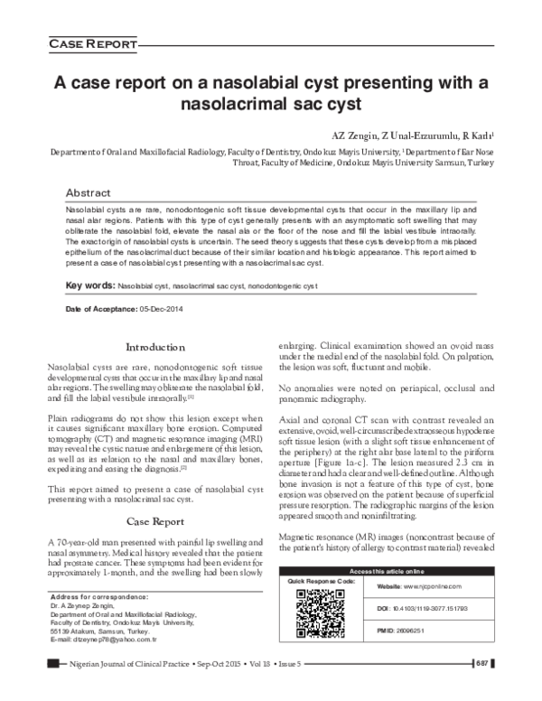 (PDF) A case report on a nasolabial cyst presenting with a nasolacrimal ...