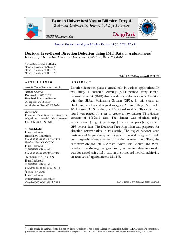 Pdf Decision Tree Based Direction Detection Using Imu Data In Autonomous