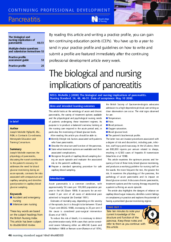 (PDF) The biological and nursing implications of pancreatitis