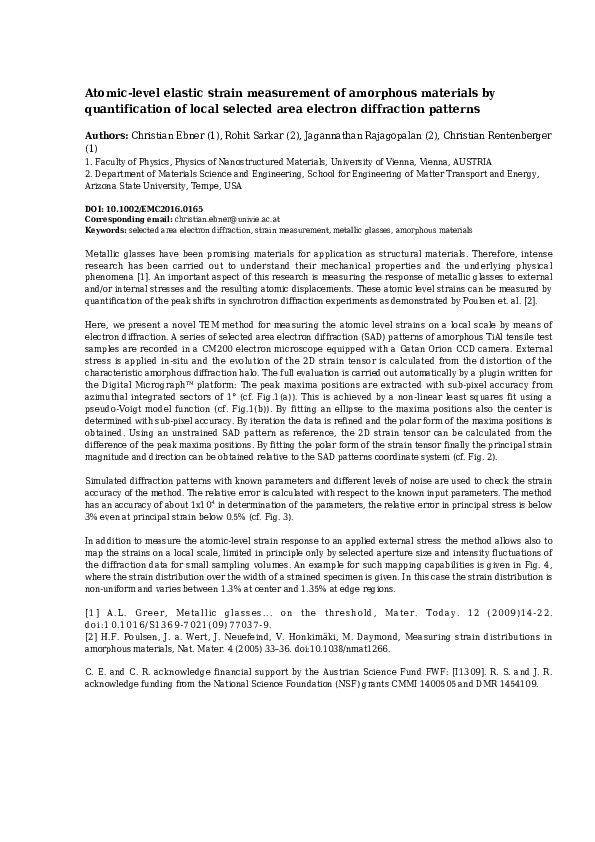 (PDF) Atomic-level elastic strain measurement of amorphous materials by ...