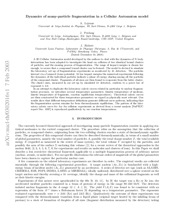 (PDF) Dynamics of many-particle fragmentation in a cellular automaton model