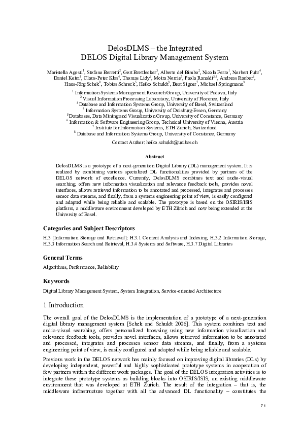 (PDF) DelosDLMS - The Integrated DELOS Digital Library Management System
