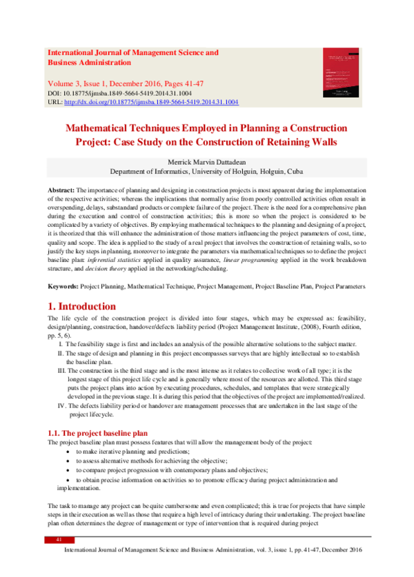 (PDF) Mathematical Techniques Employed in Planning a Construction ...