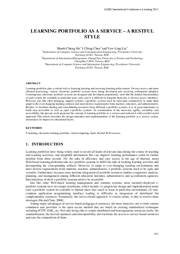 (PDF) Learning Portfolio as a Service--A Restful Style