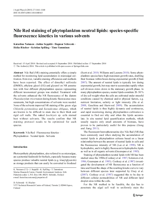 (PDF) Nile Red staining of phytoplankton neutral lipids: species ...