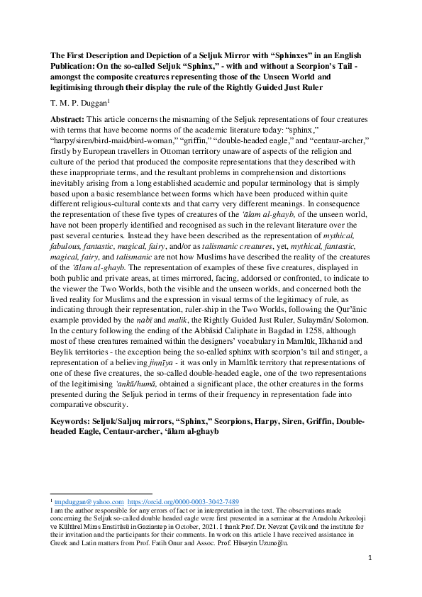 (PDF) The First Description and Depiction of a Seljuk Mirror with ...