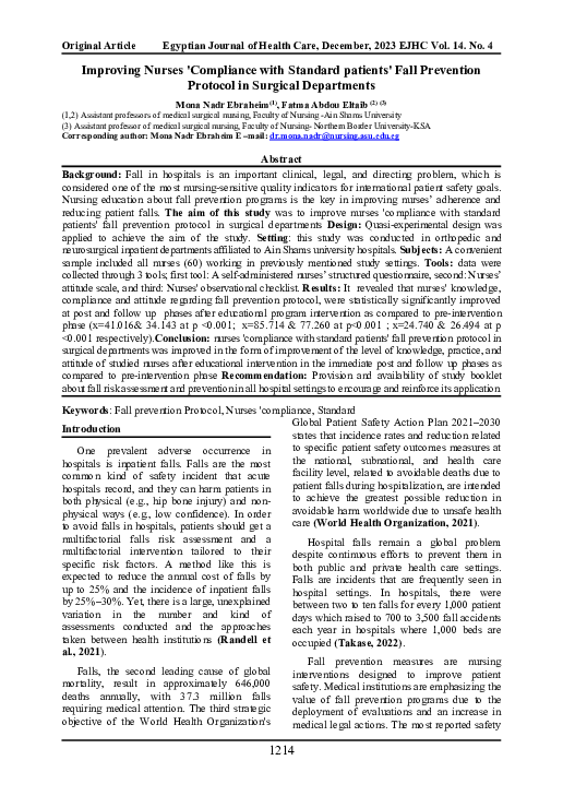 (PDF) Improving Nurses 'Compliance with Standard patients' Fall ...