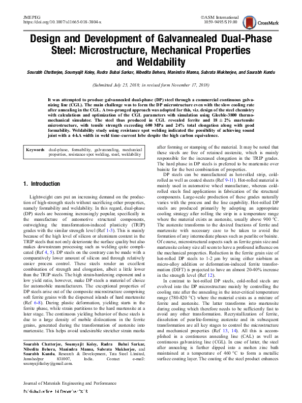 (PDF) Design and Development of Galvannealed Dual-Phase Steel: Microstructure, Mechanical ...