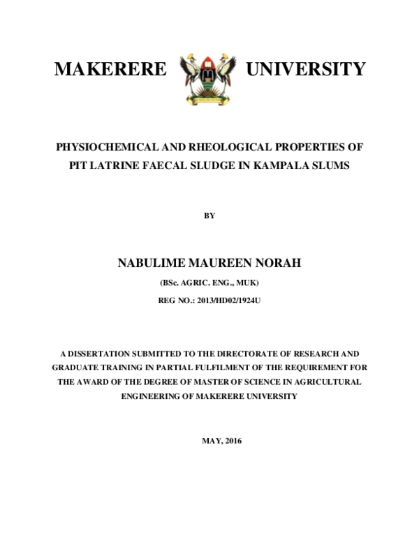 (PDF) PHYSIOCHEMICAL AND RHEOLOGICAL PROPERTIES OF PIT LATRINE FAECAL ...
