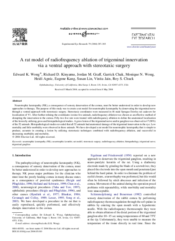 (PDF) A rat model of radiofrequency ablation of trigeminal innervation ...