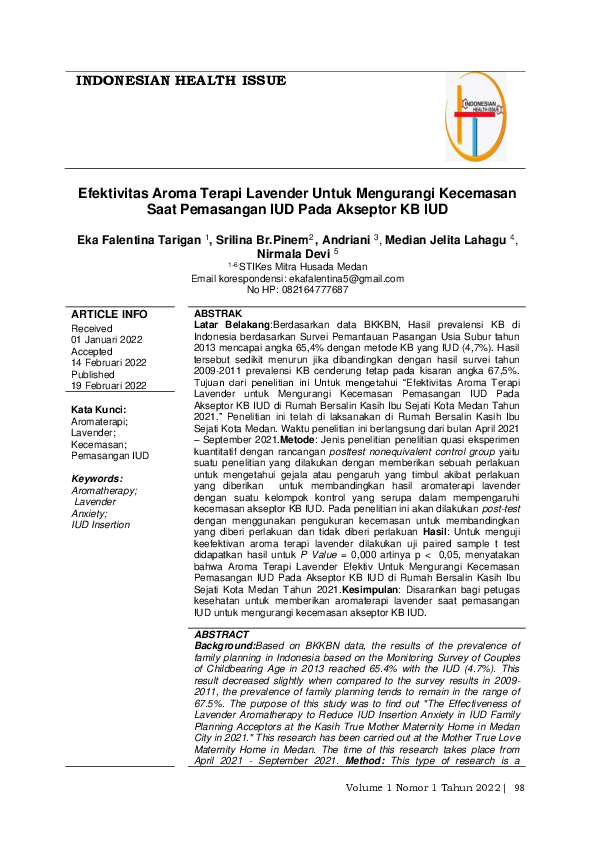 (PDF) Efektivitas Aroma Terapi Lavender Untuk Mengurangi Kecemasan Saat ...