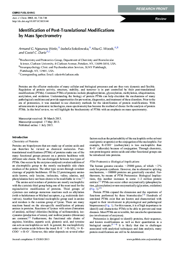 (PDF) Identification of Post-Translational Modifications by Mass ...