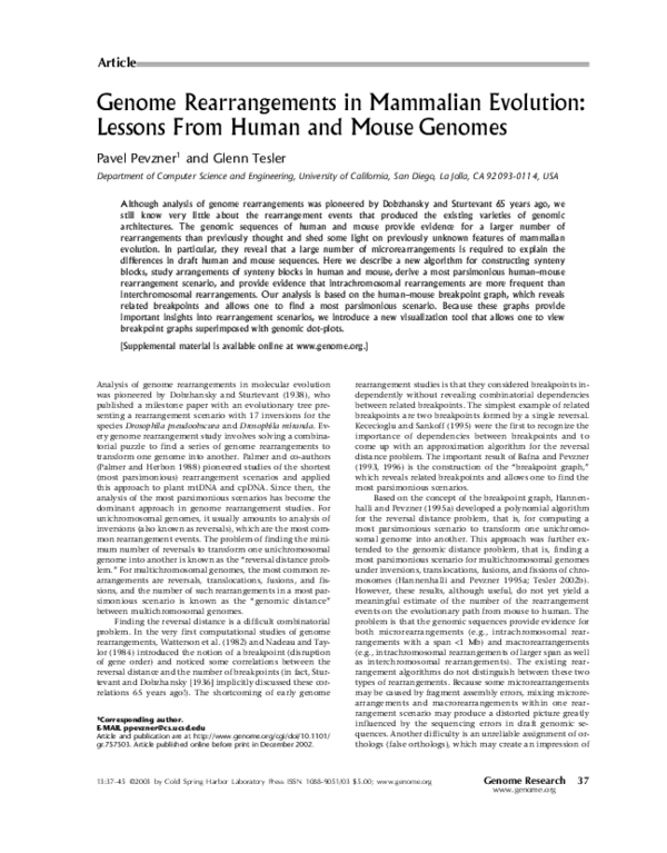 (PDF) Genome Rearrangements in Mammalian Evolution: Lessons From Human ...