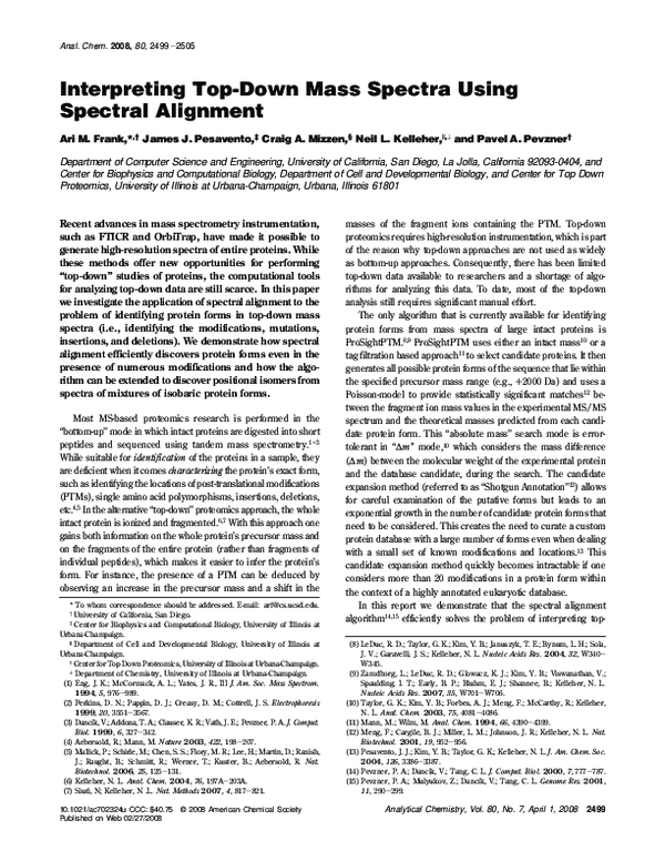 (PDF) Interpreting Top-Down Mass Spectra Using Spectral Alignment