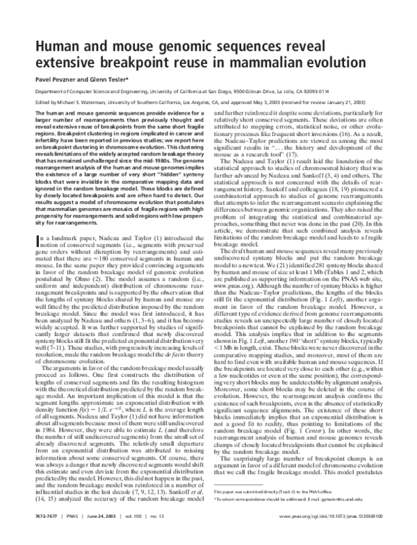 (PDF) Human and mouse genomic sequences reveal extensive breakpoint ...