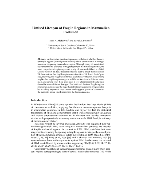 (PDF) Limited lifespan of fragile regions in mammalian evolution